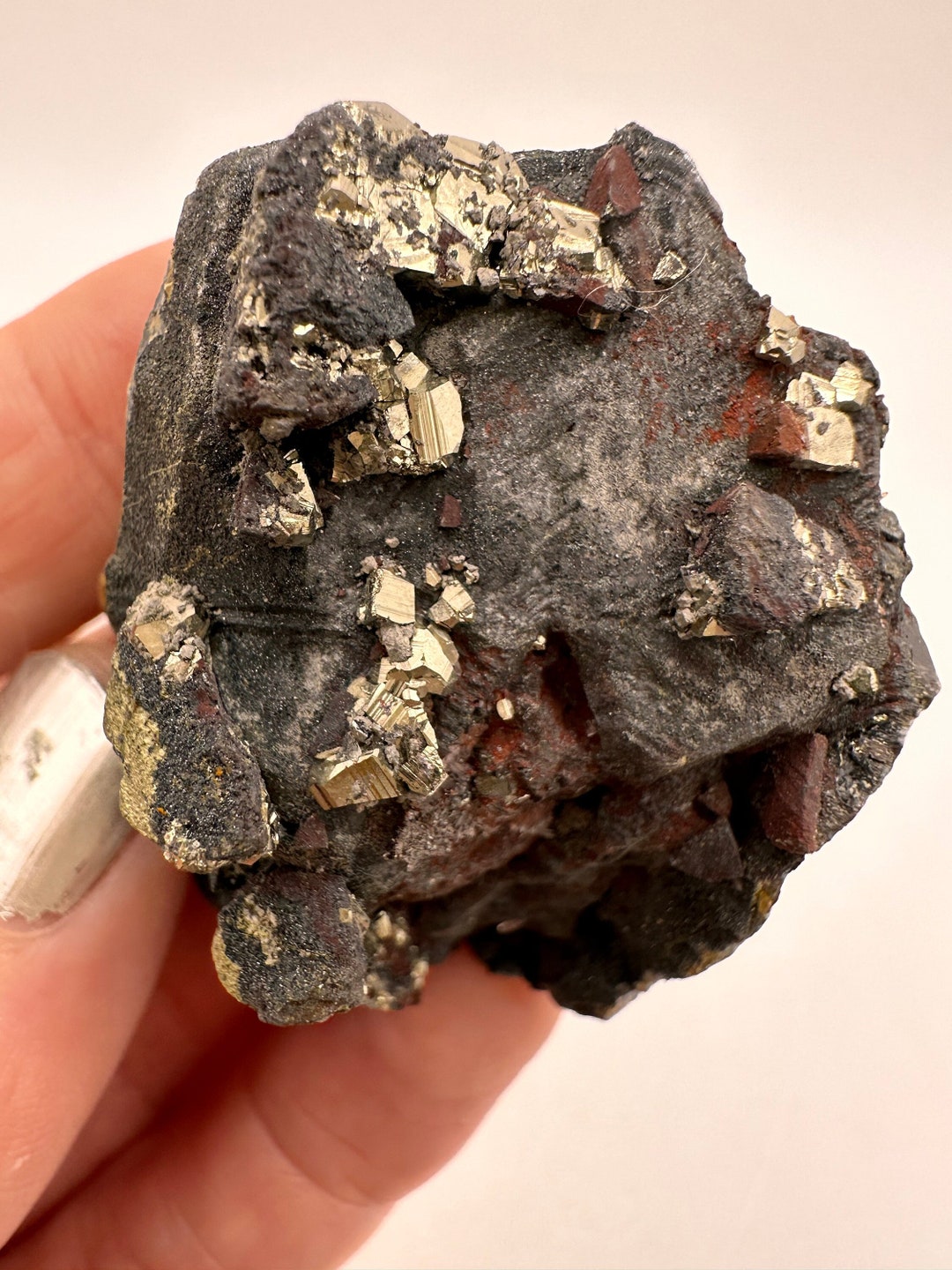 Jiangxi, China Golden Pyrite on Sphalerite With Red Hematite, Crystal ...