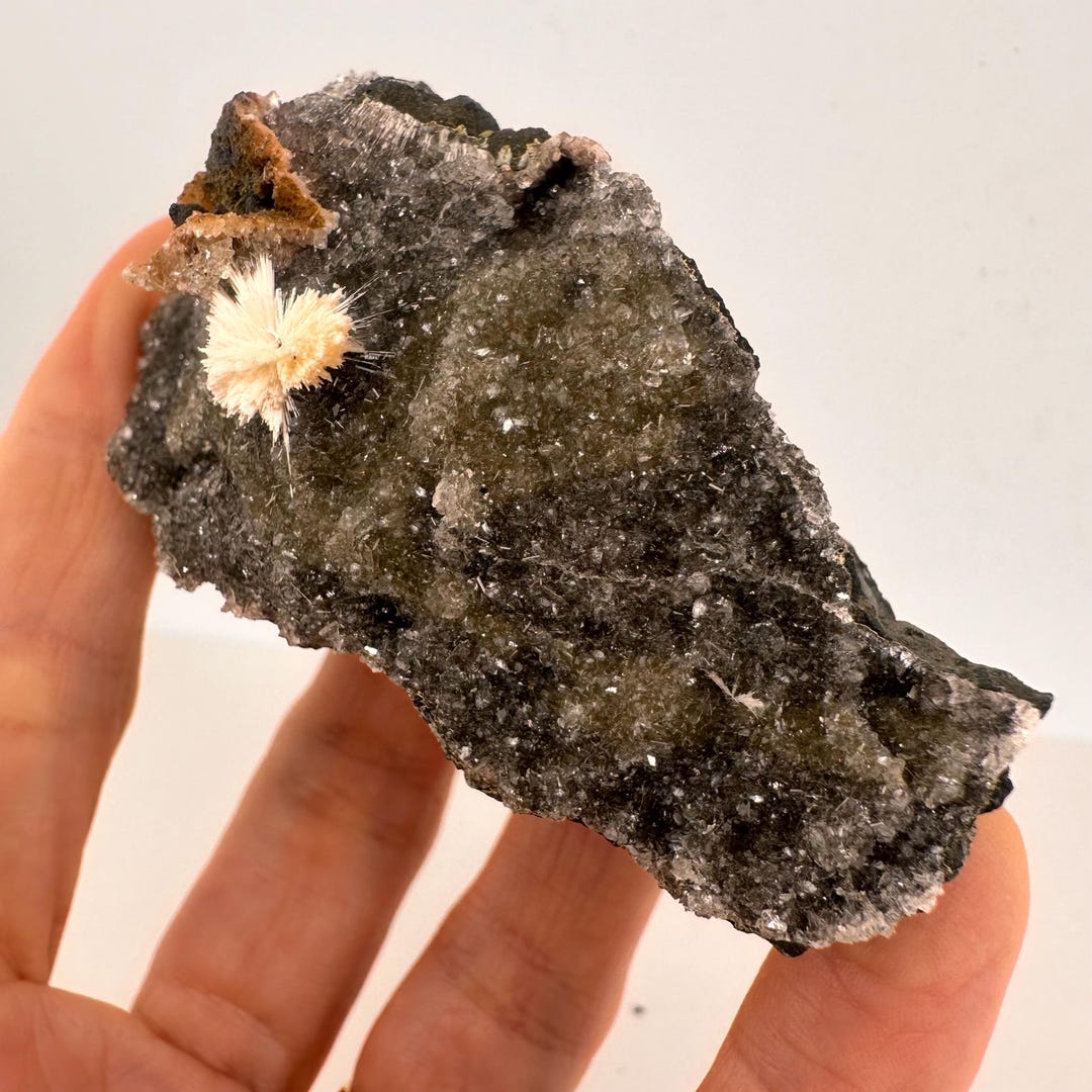 Sparkly Black Chalcedony With Some Orange Thomsonite, Mineral Specimen ...