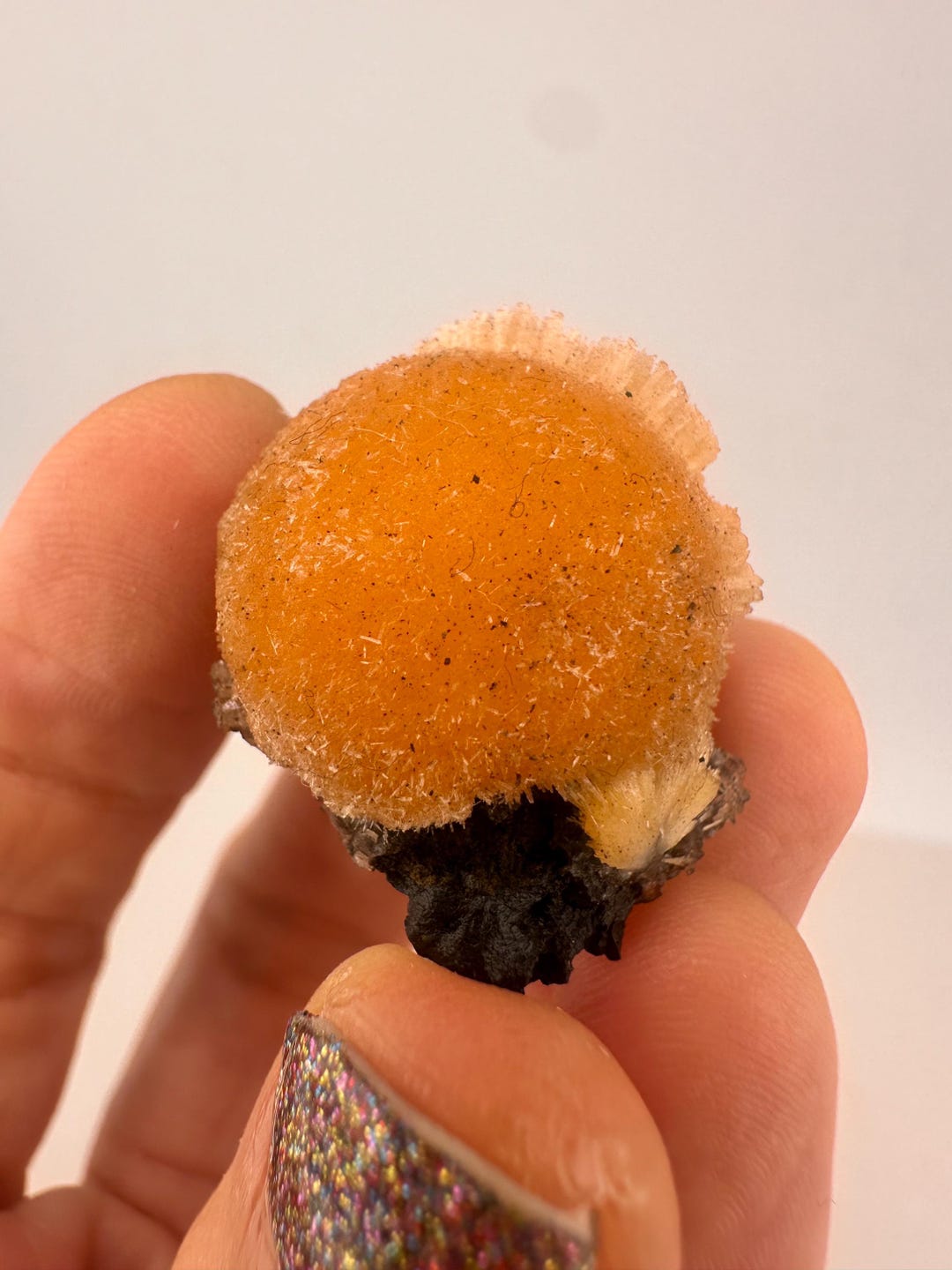 Thomsonite With Sparkly Black Chalcedony - Botryoidal Orange Thomsonite ...