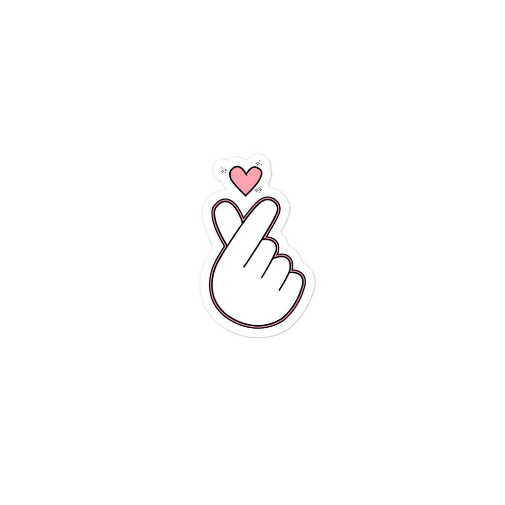K-pop Finger Heart Sticker, Cute Korean Heart Sticker, Pink Finger ...