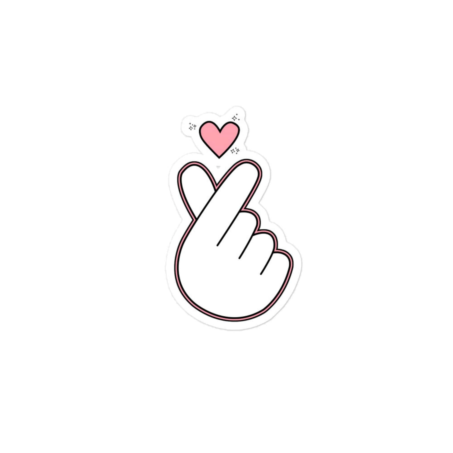 K-pop Finger Heart Sticker, Cute Korean Heart Sticker, Pink Finger ...