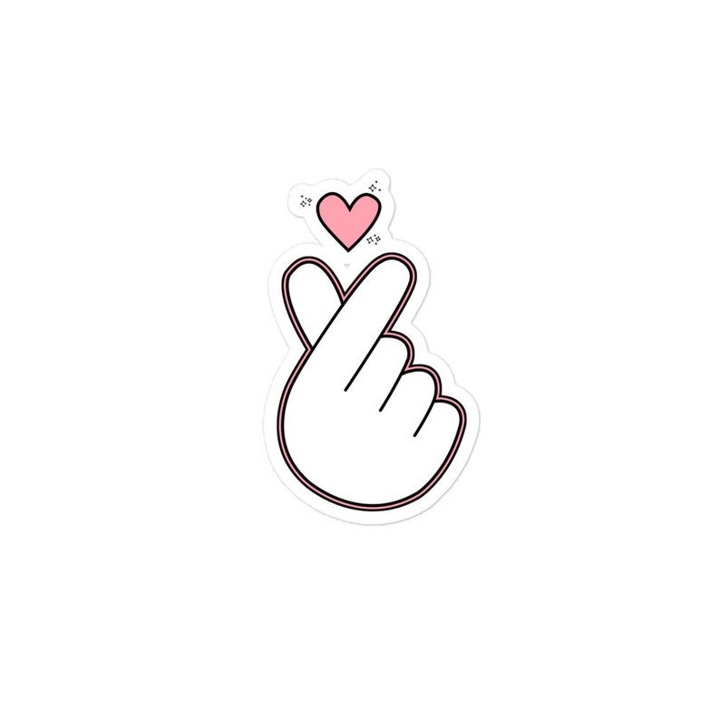 K-pop Finger Heart Sticker, Cute Korean Heart Sticker, Pink Finger ...