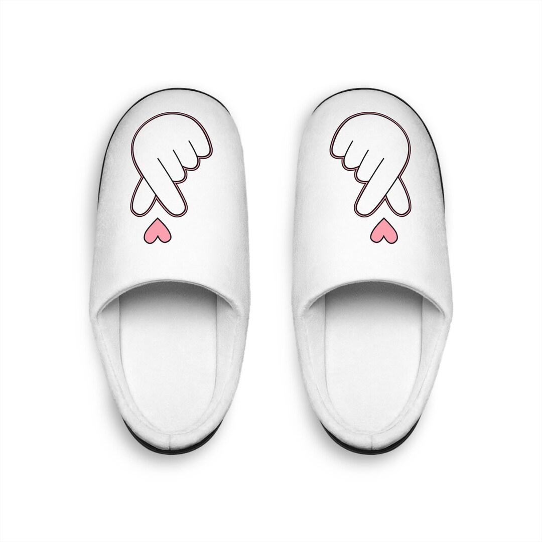 Kpop Finger Heart Women's Indoor Slippers, Cute Flannel Fleece Indoor ...