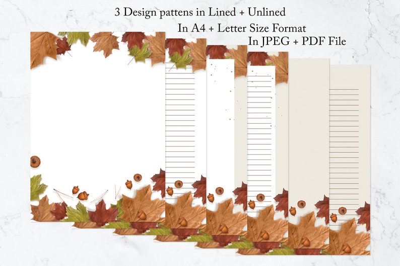 Autumn Leaf Corners Printable Stationery Fall Leaves Letter Paper A4 ...
