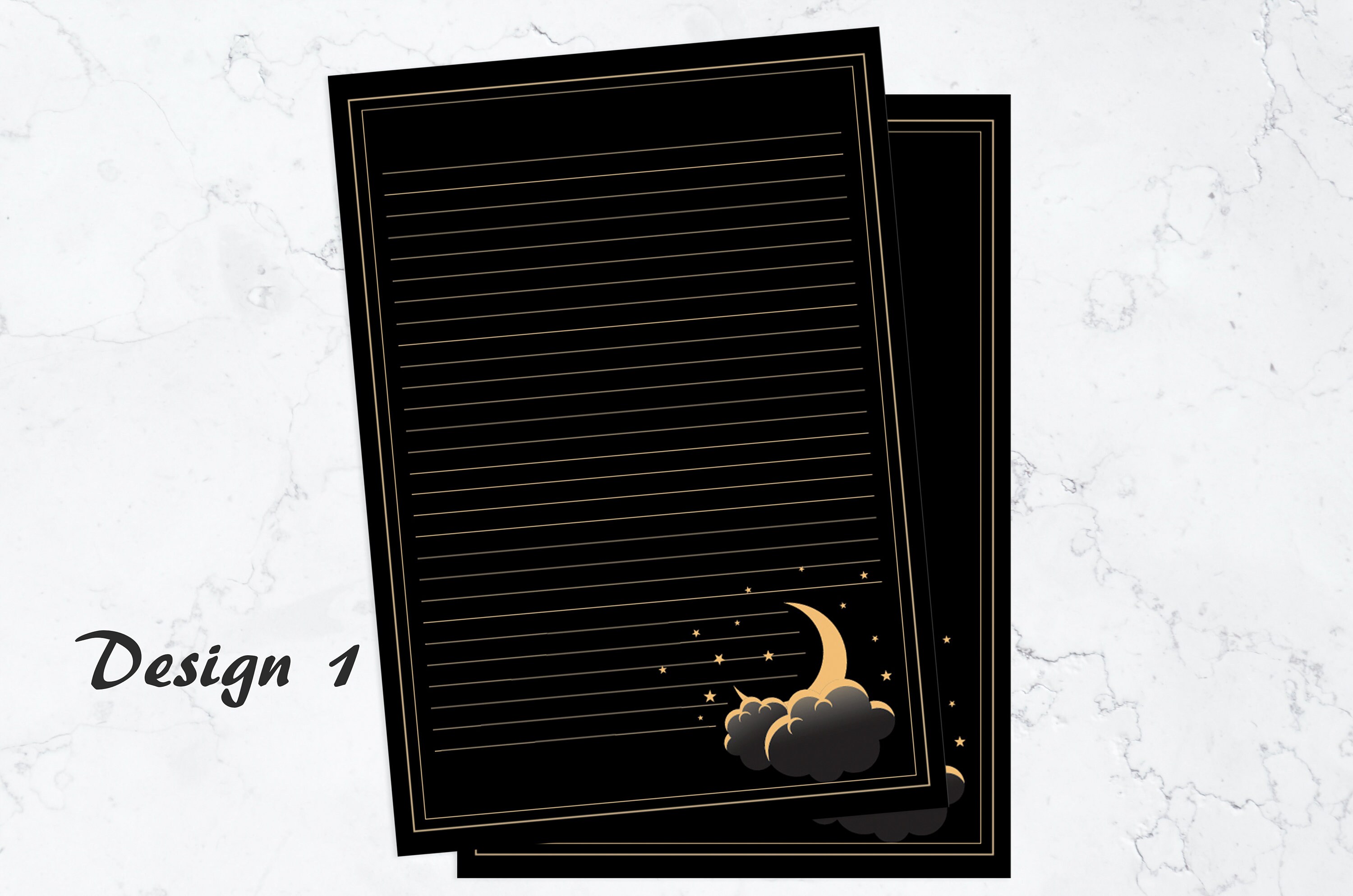 Celestial Moon and Stars Illustration Writing Paper Stationary Set ...