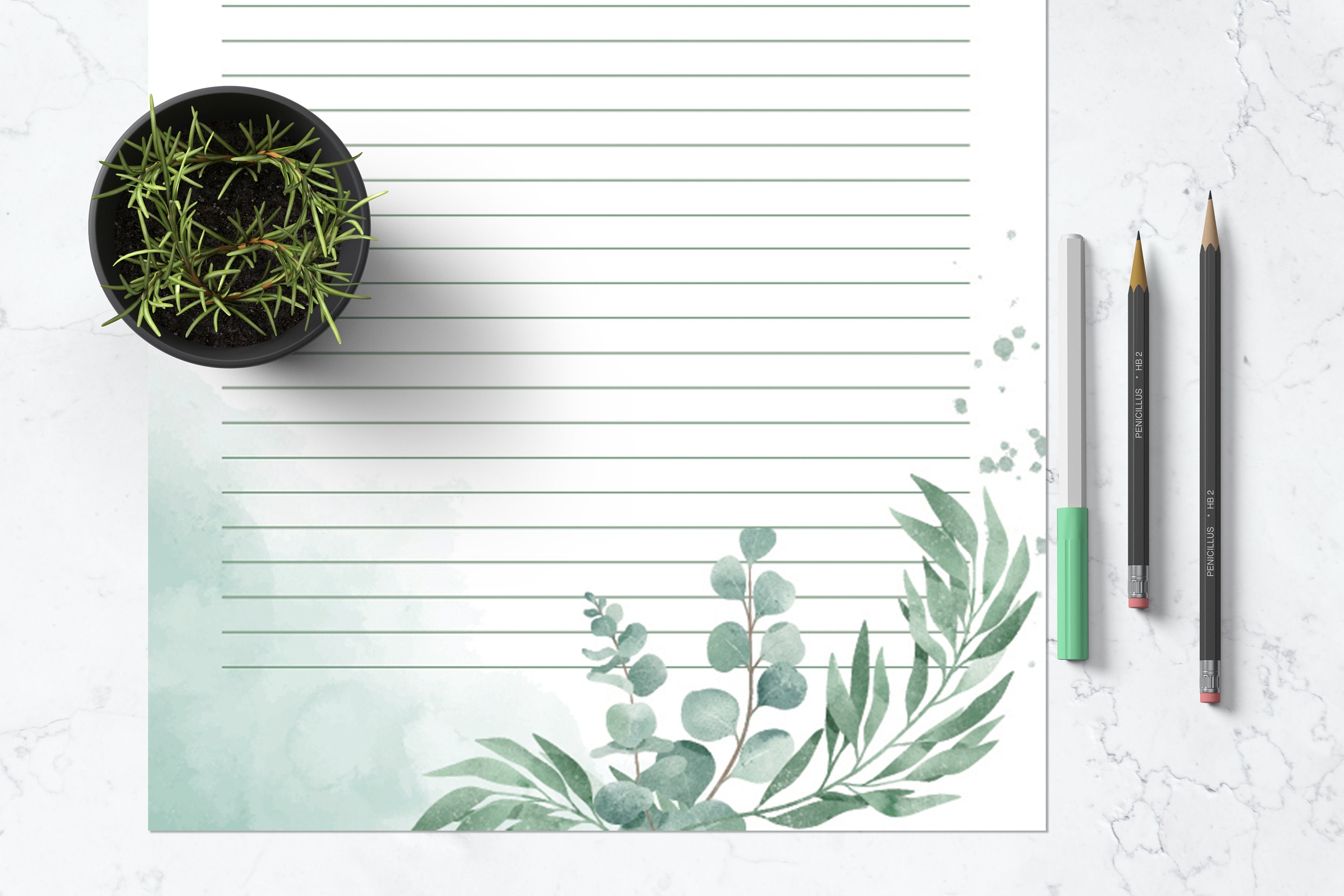 Greenery Printable Lined Unlined Journal Stationery Set for Kids ...