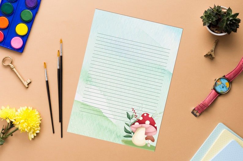 Mushroom Printable Writing Notepaper Stationery Set for Kids, Letter ...