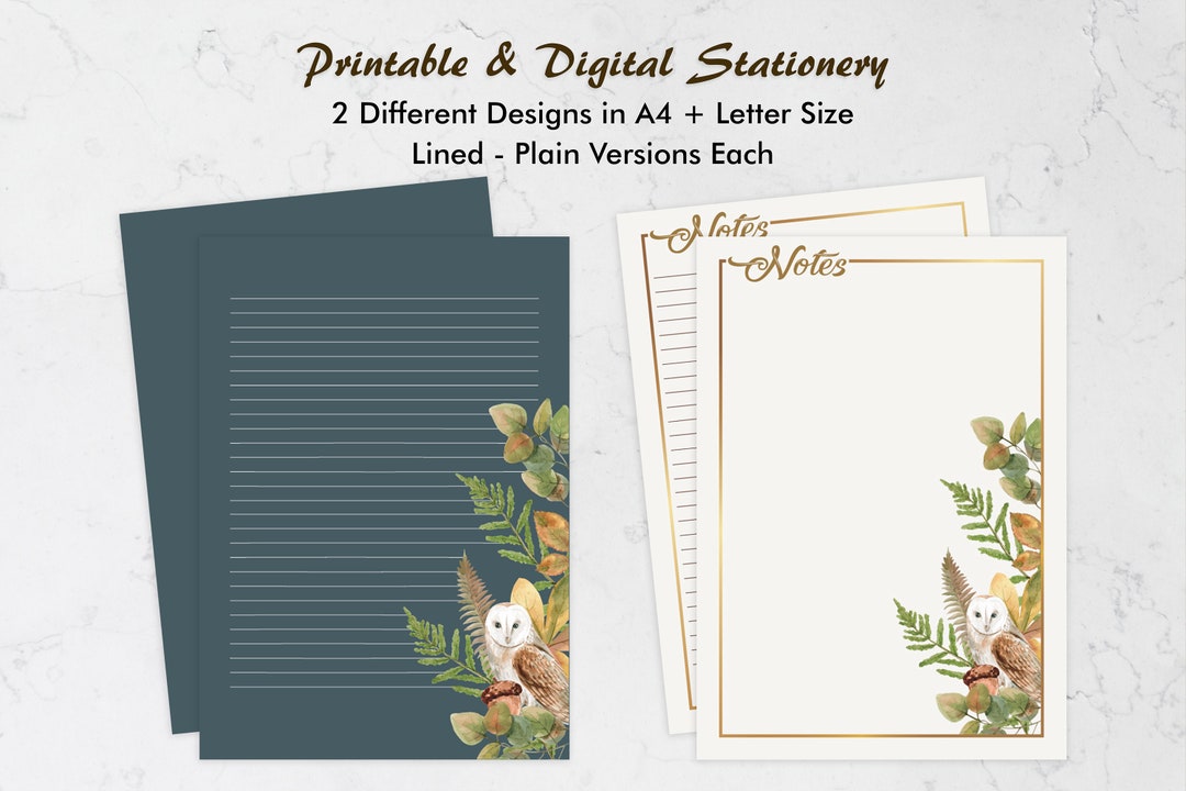Autumn Printable Stationery Writing Paper Set, Watercolor Autumn Leaves ...