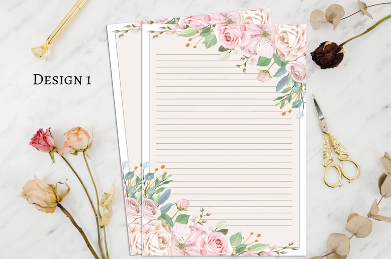 Florals Printable Letter Writing Lined Unlined Stationery Set - Etsy