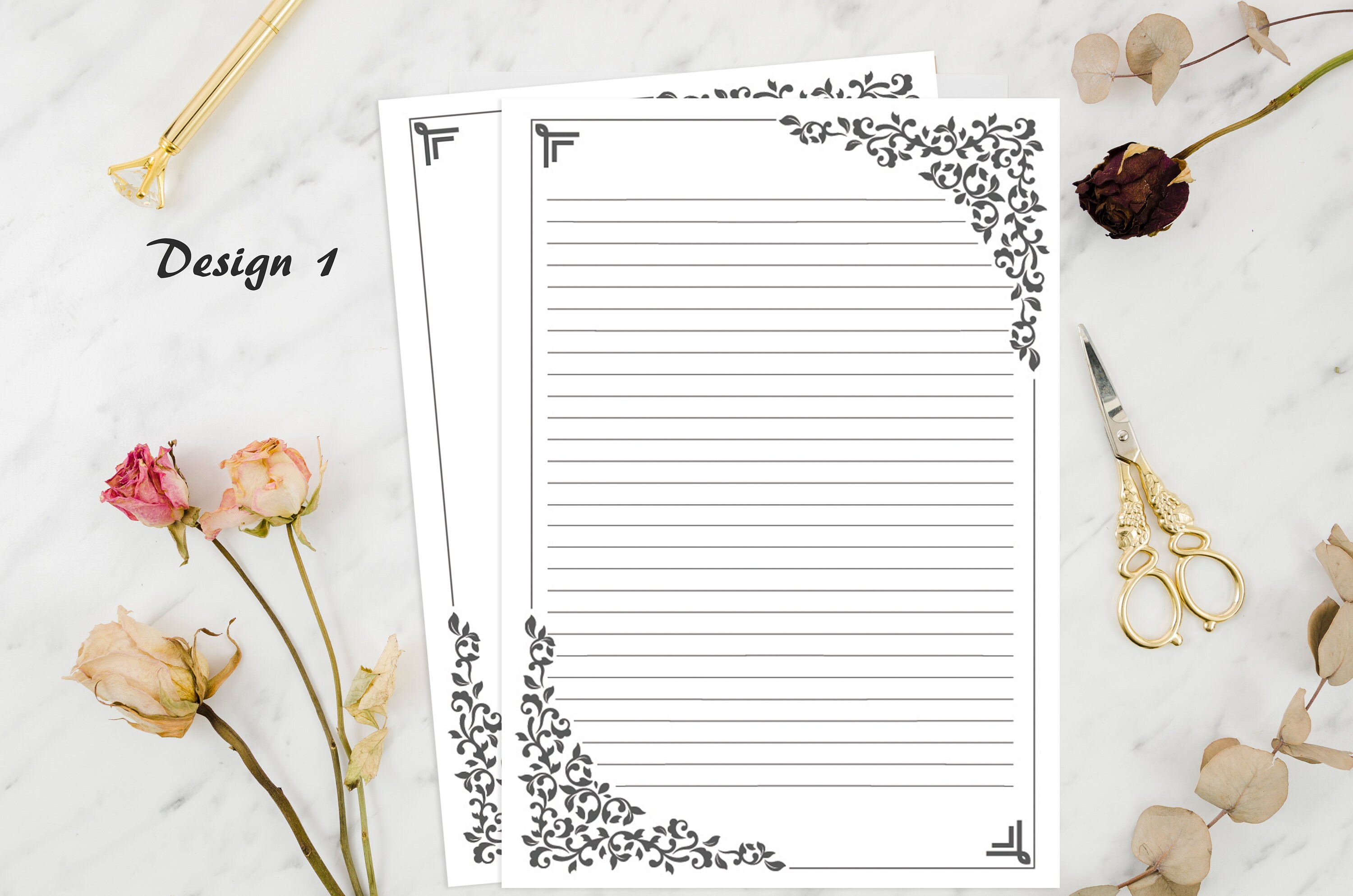 Printable Letter Writing Stationery Set, Minimalist Colored Border Art ...