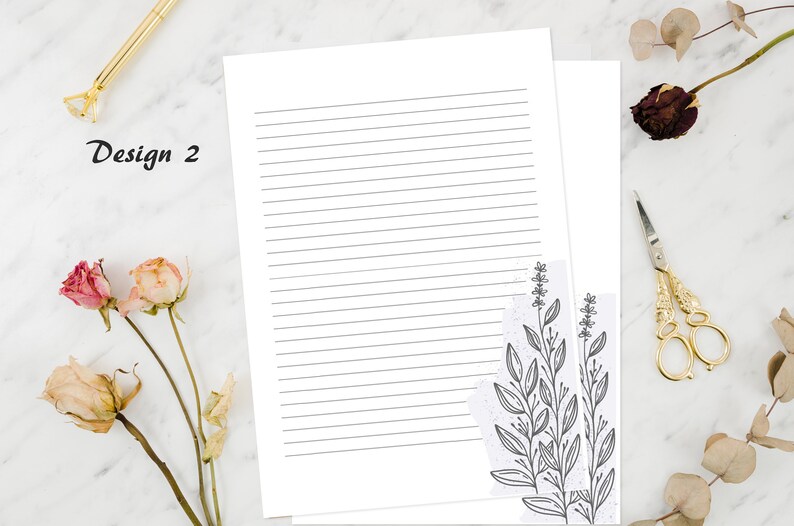 Printable Journal Paper Stationery Set, Minimalist Border Grey Line Art ...