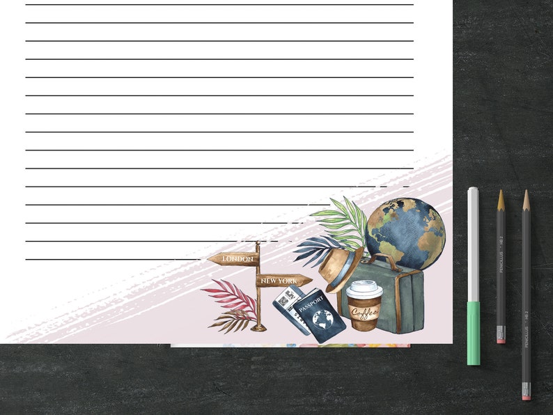 Travel Writing Paper Stationary Set, Holiday Digital Good Notes, Lined ...