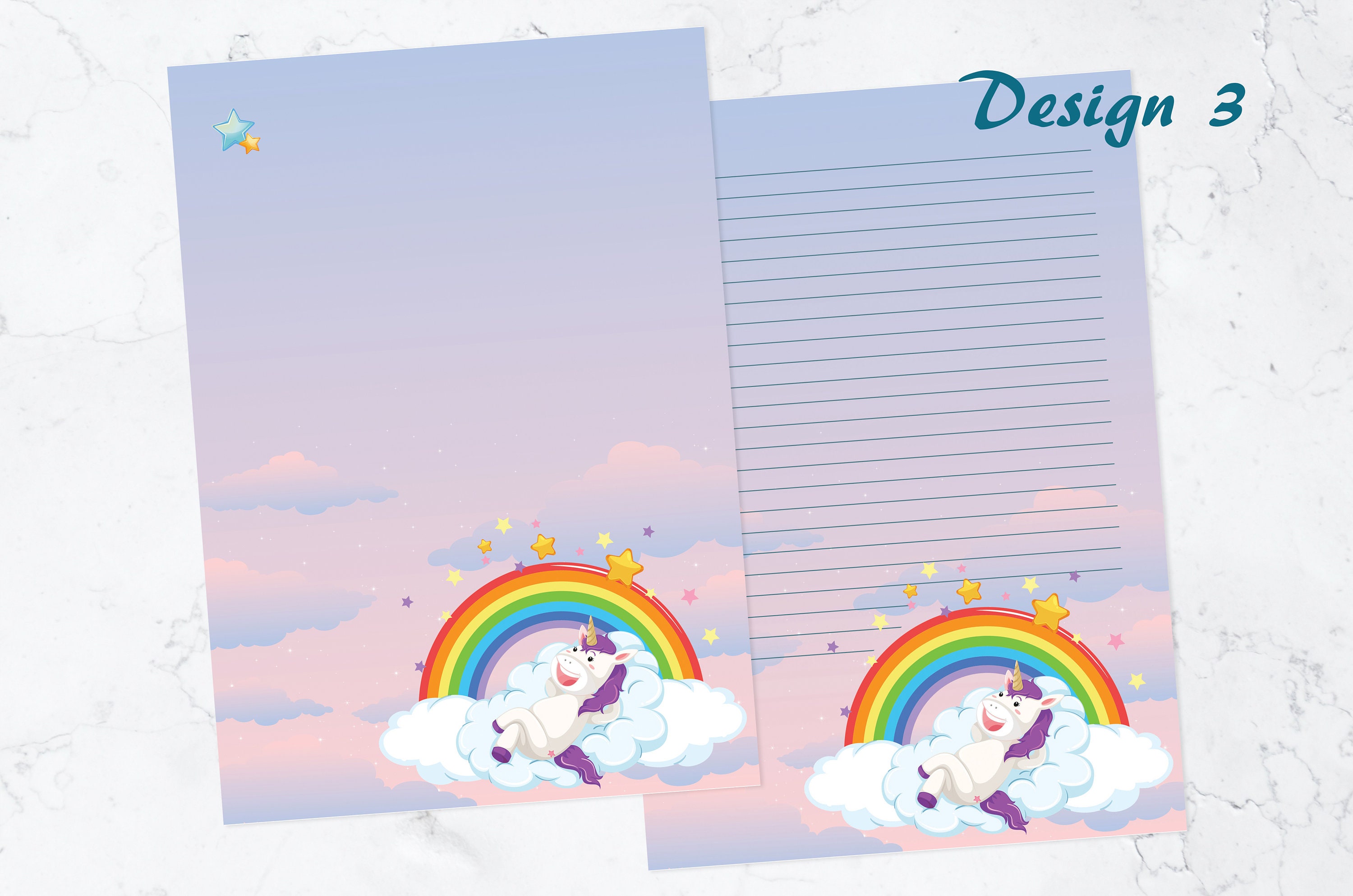 Rainbow Unicorn Printable Stationery Bundle Set for Kids Journal ...