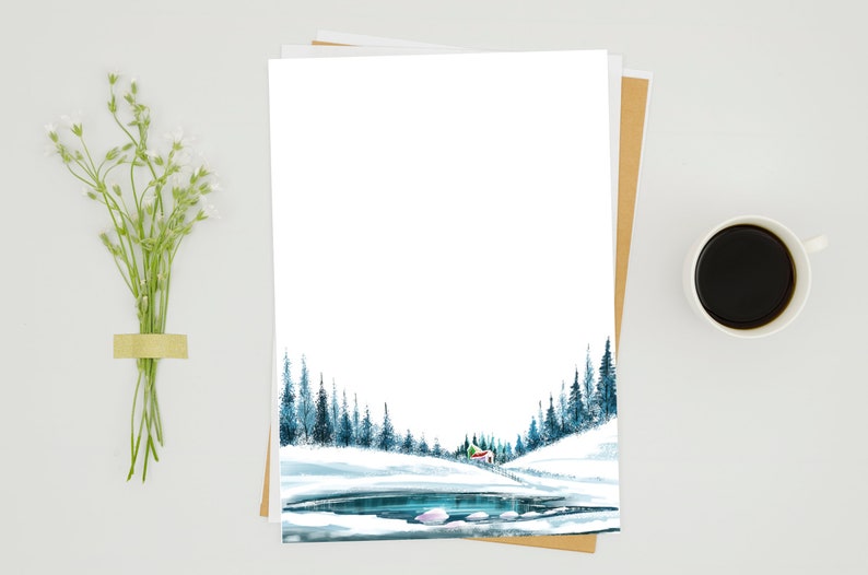 Winter Printable Writing Notepaper Stationery, Digital Letter Paper ...