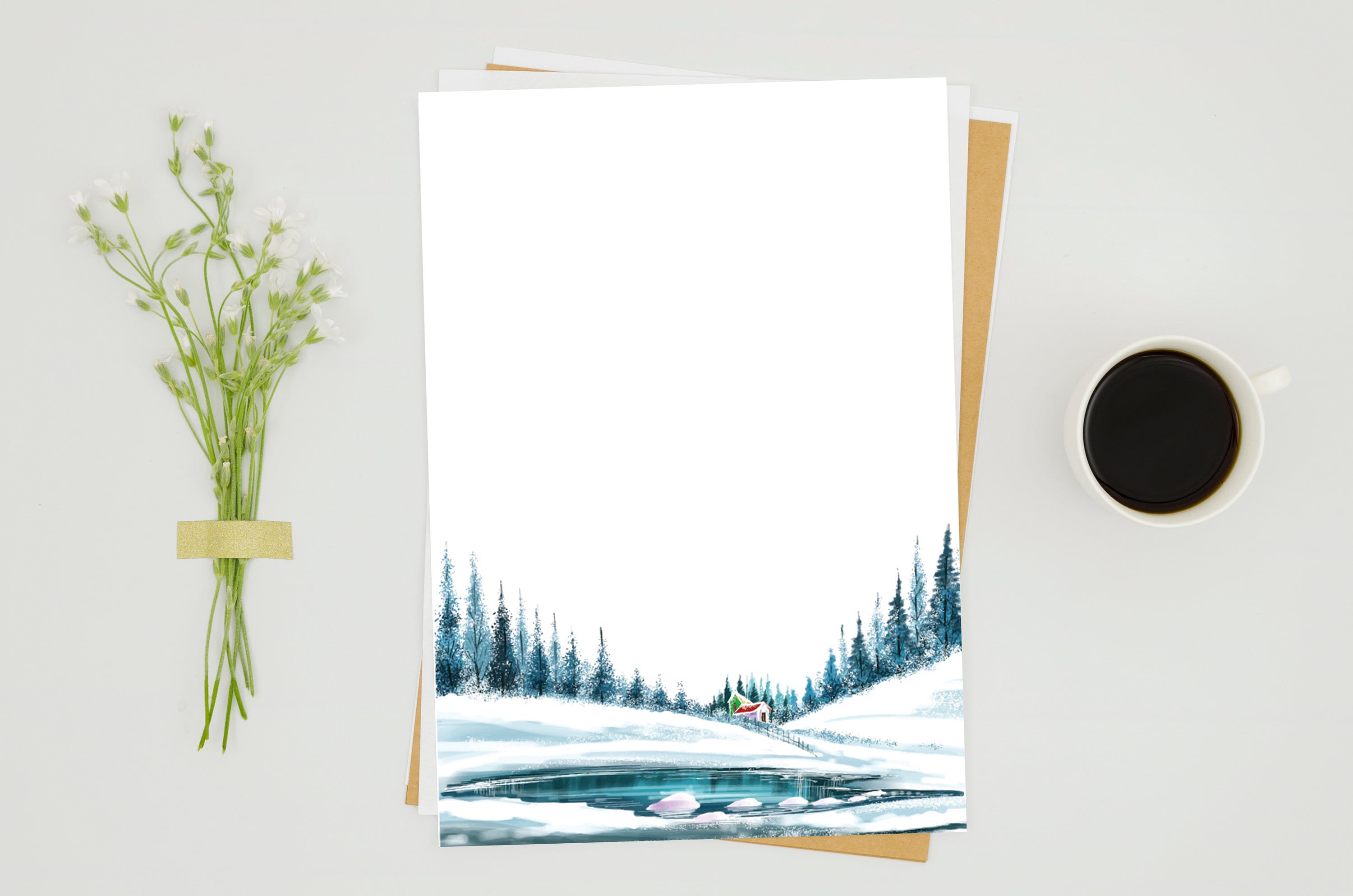 Winter Printable Writing Notepaper Stationery, Digital Letter Paper ...