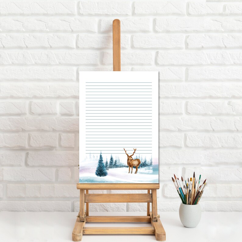 Winter Printable Writing Notepaper Stationery, Winter Deer in the Snow ...