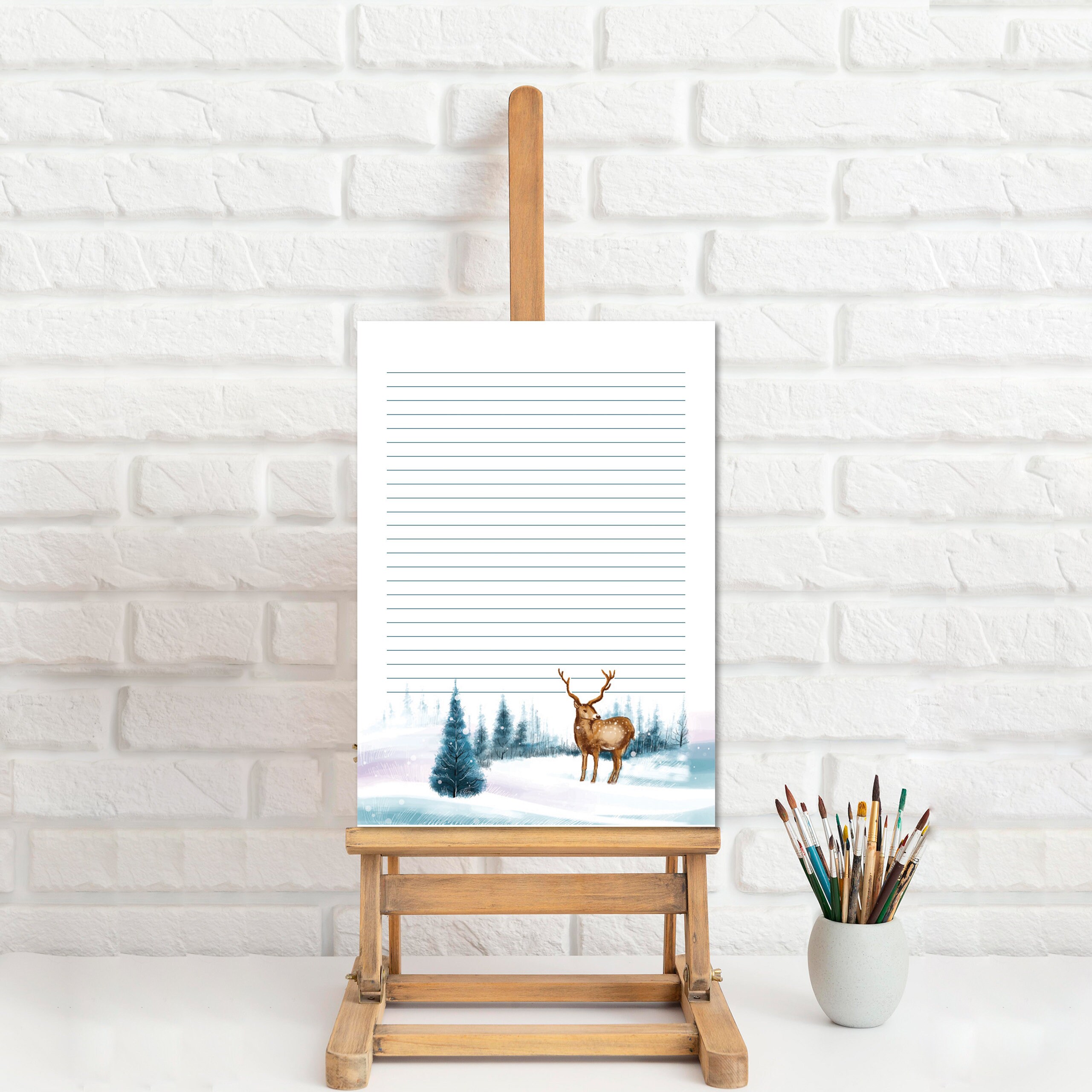 Winter Printable Writing Notepaper Stationery, Winter Deer in the Snow ...