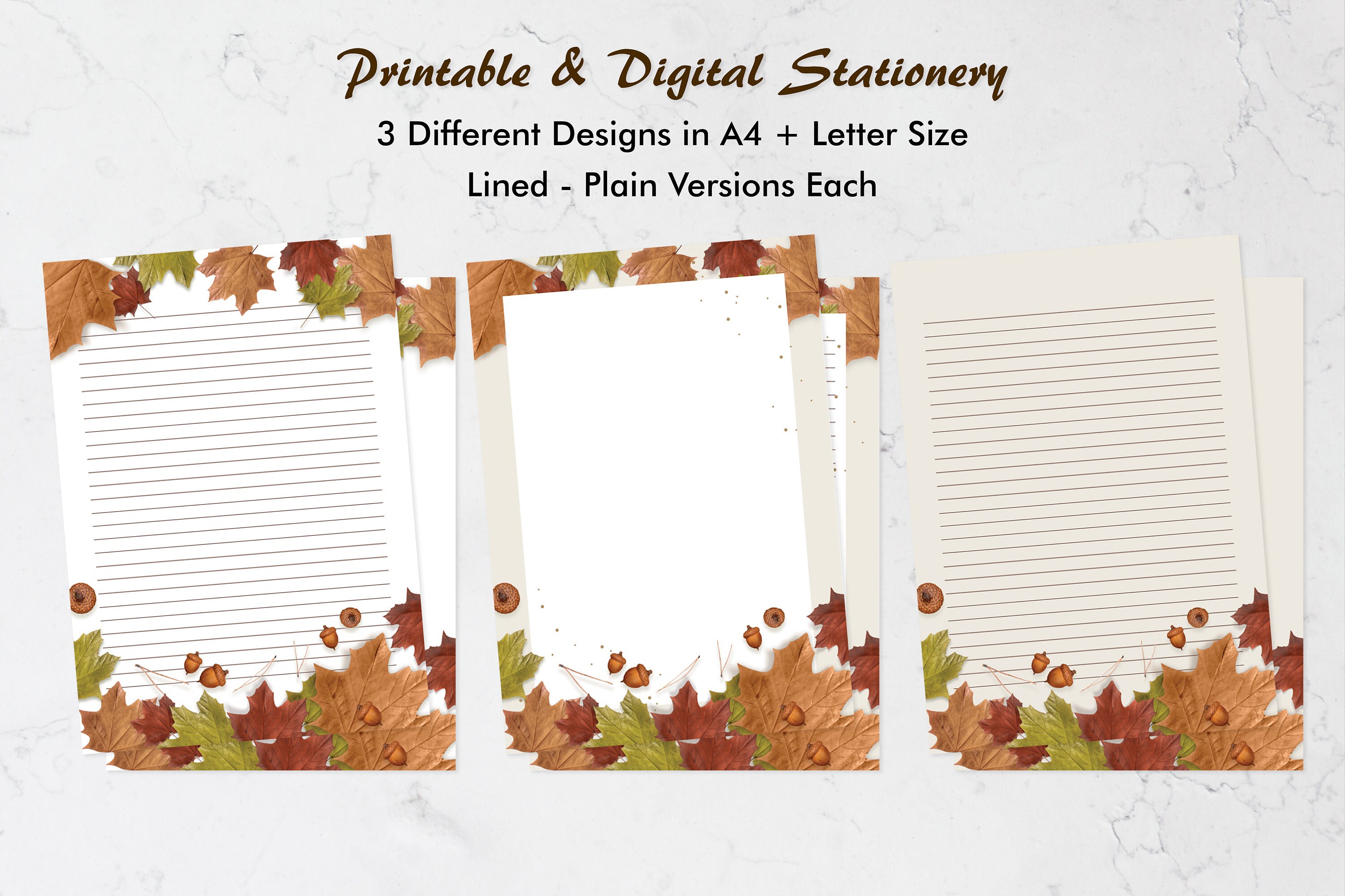 Autumn Leaf Corners Printable Stationery Fall Leaves Letter Paper A4 ...