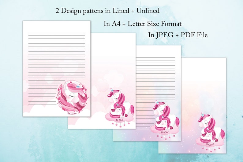 Unicorn Printable Stationery Lined Paper Cute Animal Printable Letter ...