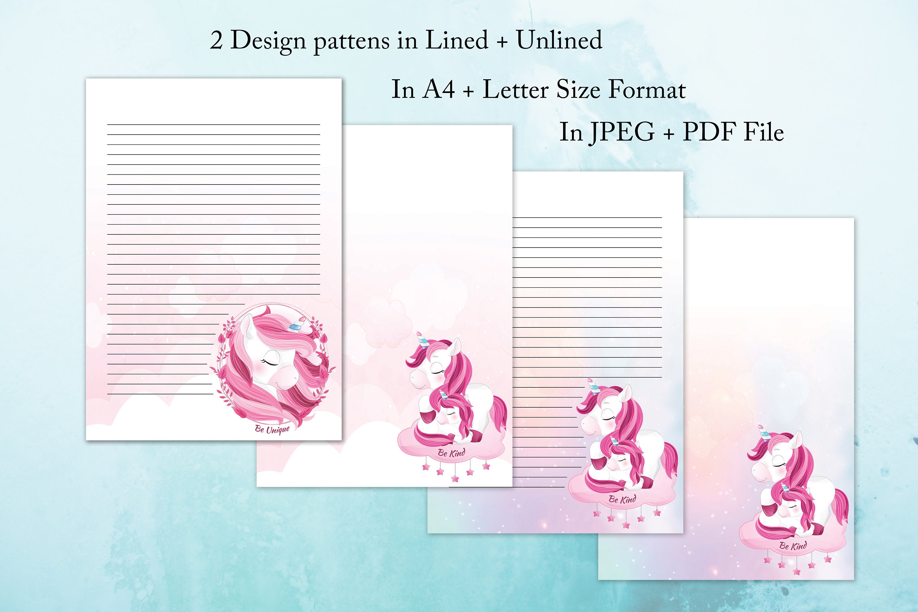 Unicorn Printable Stationery Lined Paper Cute Animal Printable Letter ...