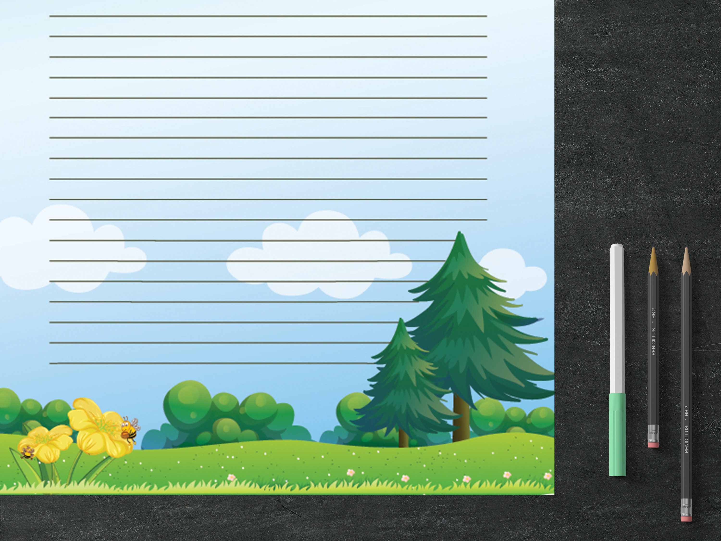 Printable Letter Writing Stationery Paper Set, Spring Floral Honey Bees ...