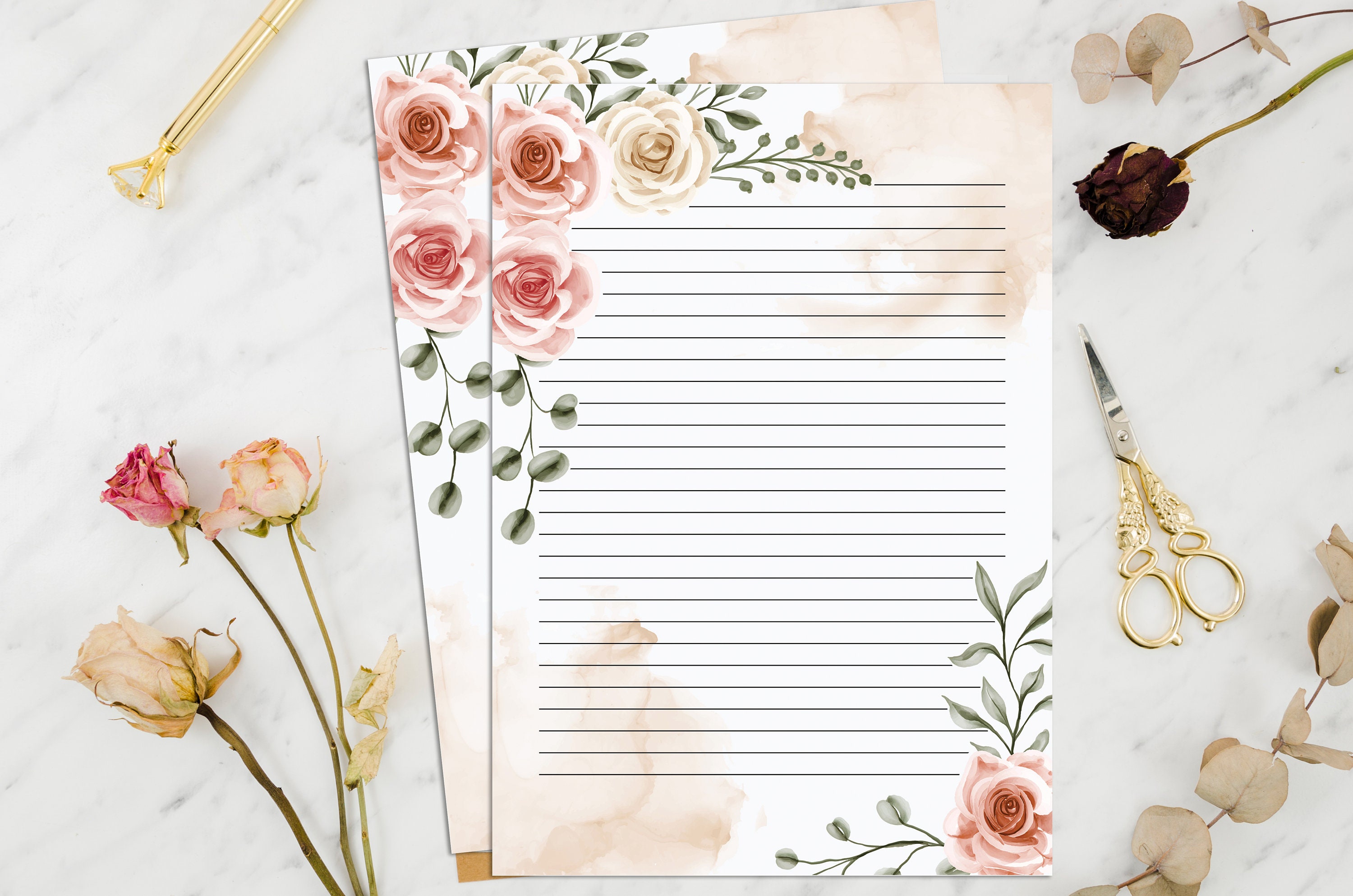 Spring Floral Letter Writing Printable Stationery Paper, Blooms Journal ...