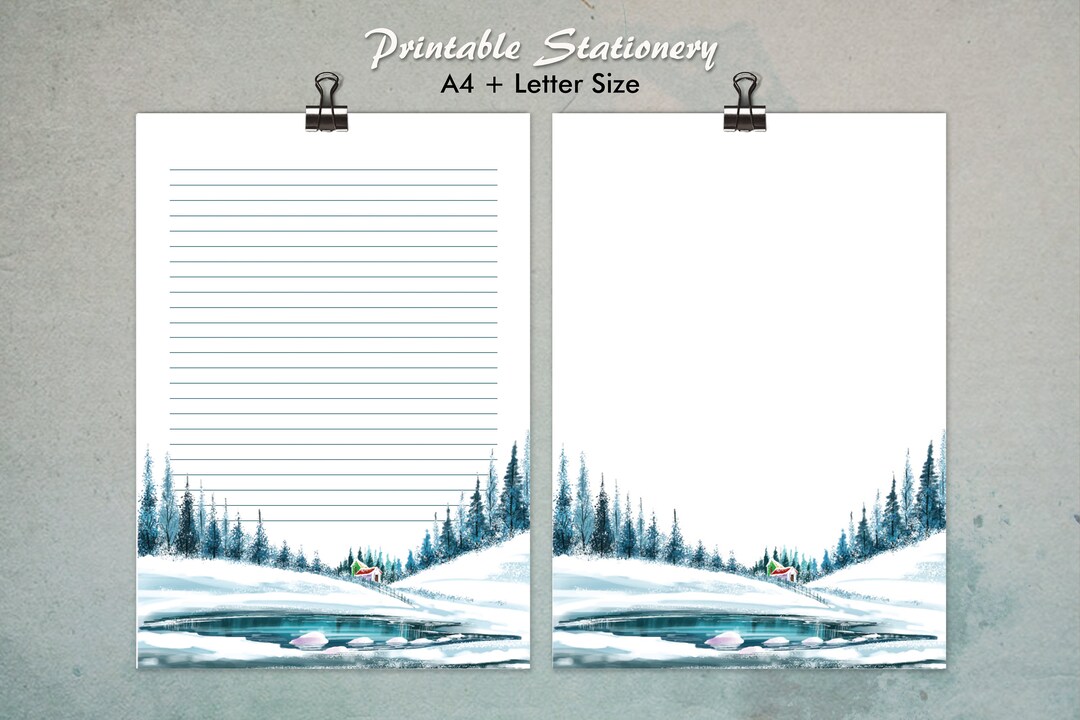 Winter Printable Writing Notepaper Stationery, Digital Letter Paper ...