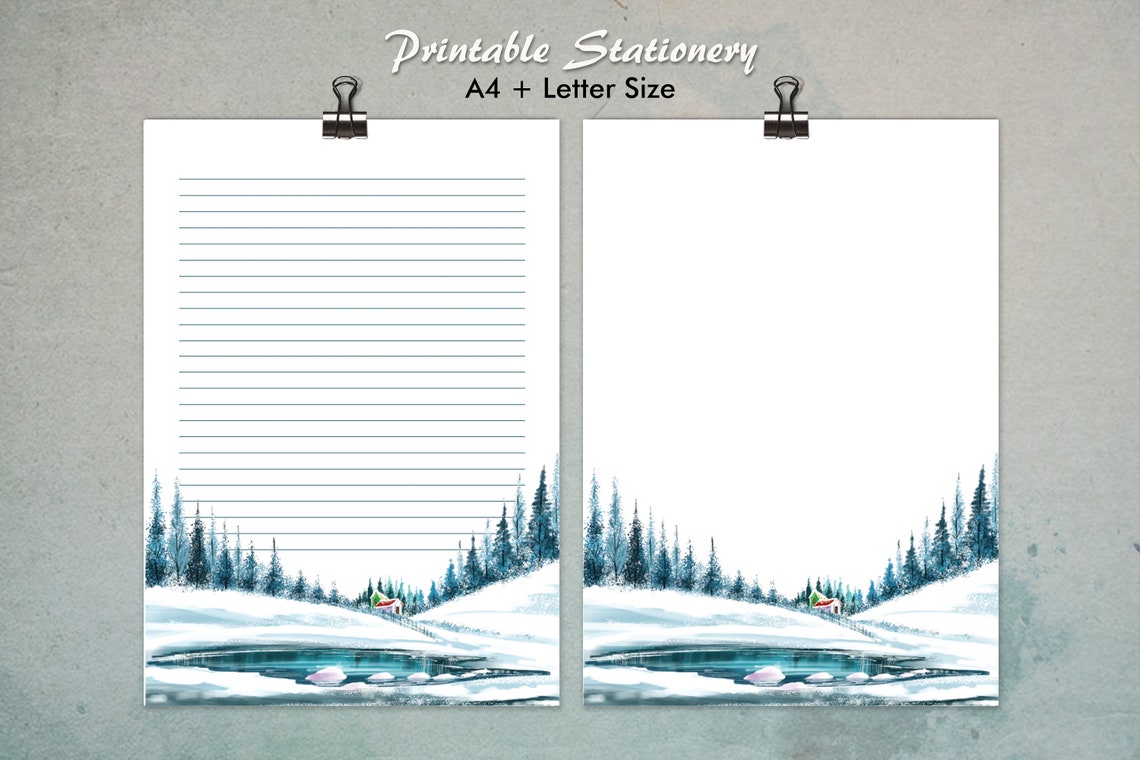 Winter Printable Writing Notepaper Stationery, Digital Letter Paper ...