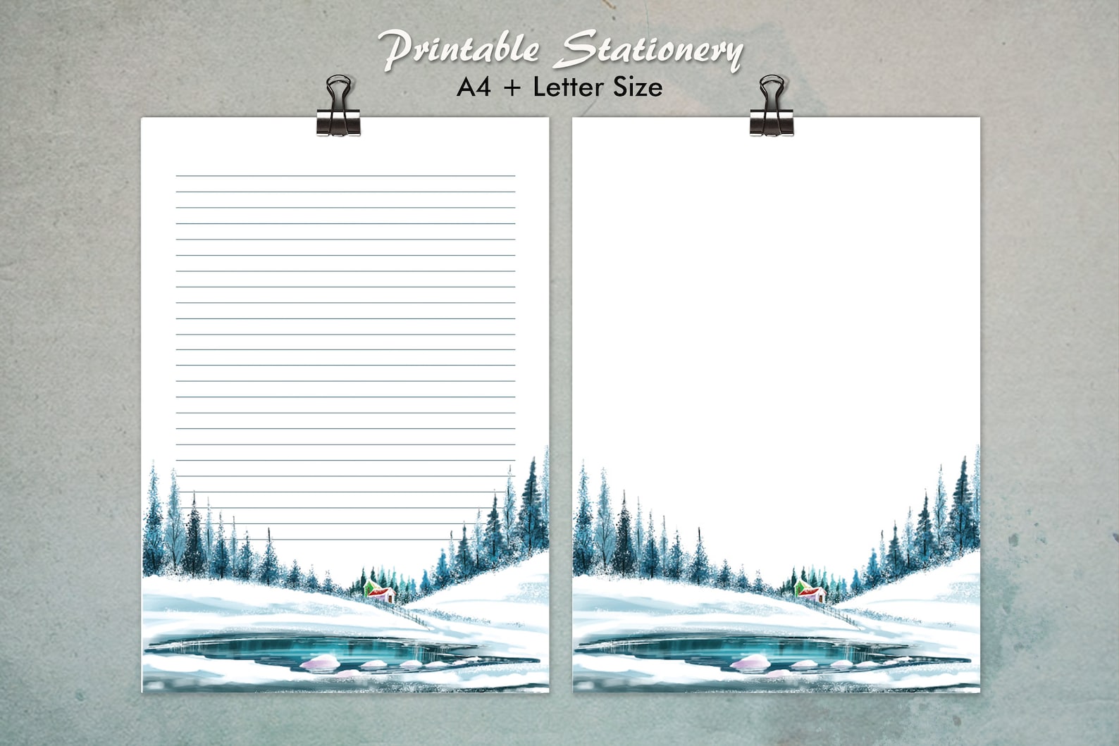 Winter Printable Writing Notepaper Stationery, Digital Letter Paper ...