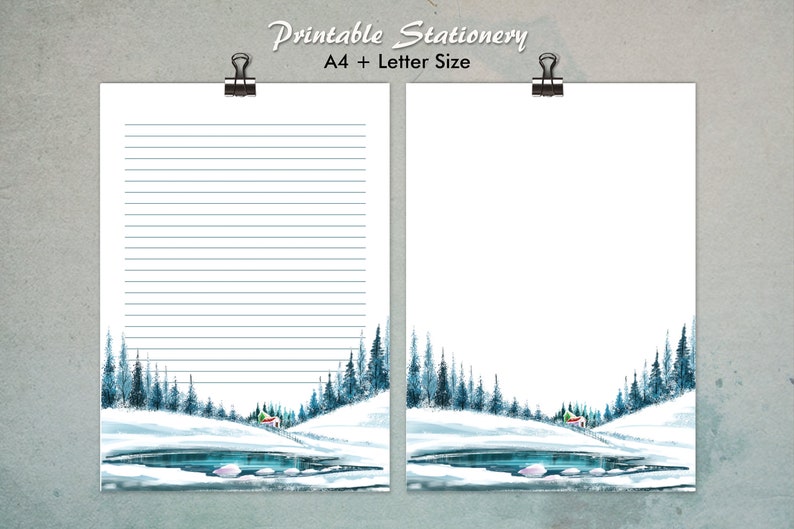 Winter Printable Writing Notepaper Stationery, Digital Letter Paper ...