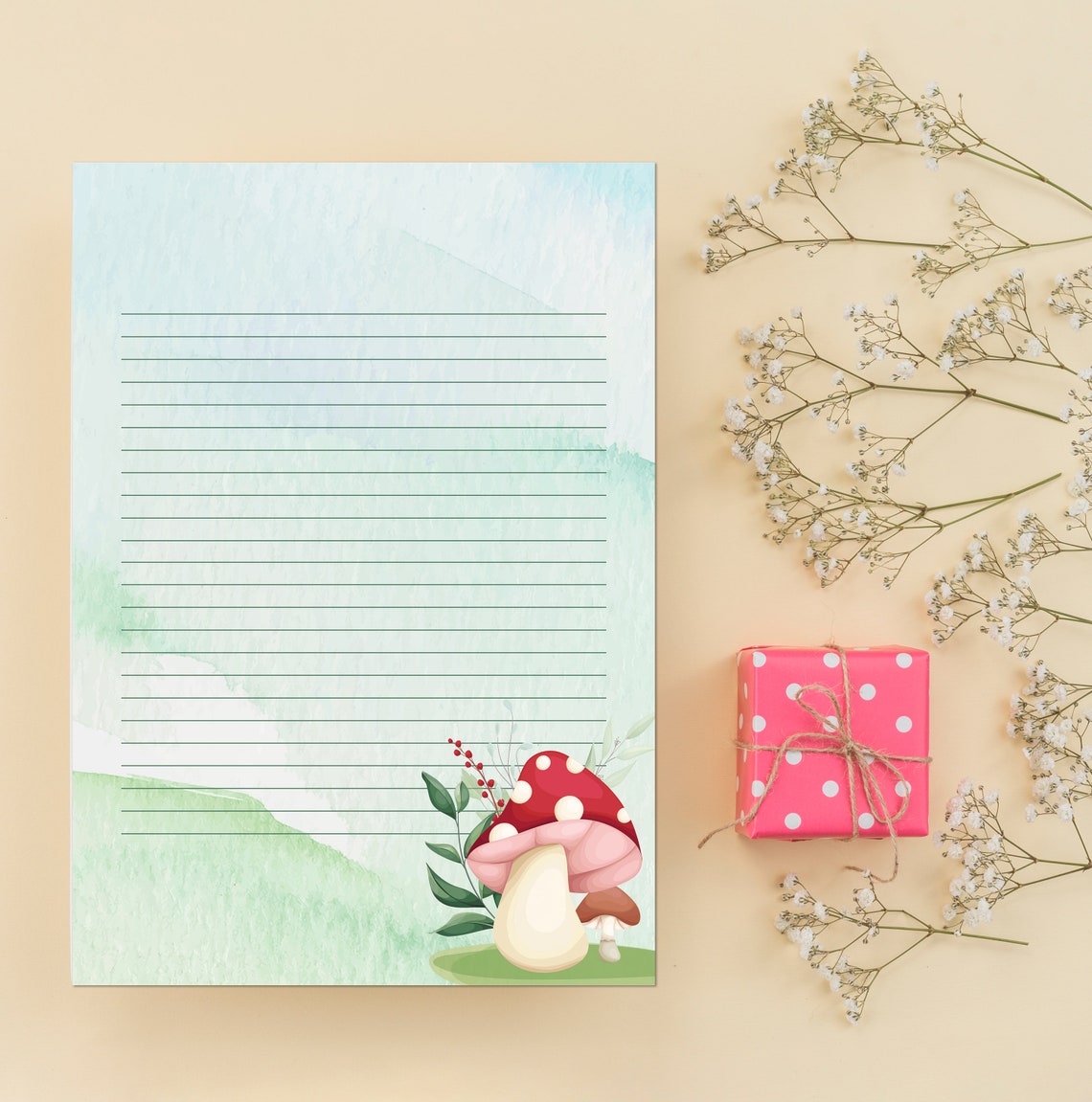 Mushroom Printable Writing Notepaper Stationery Set for Kids, Letter ...