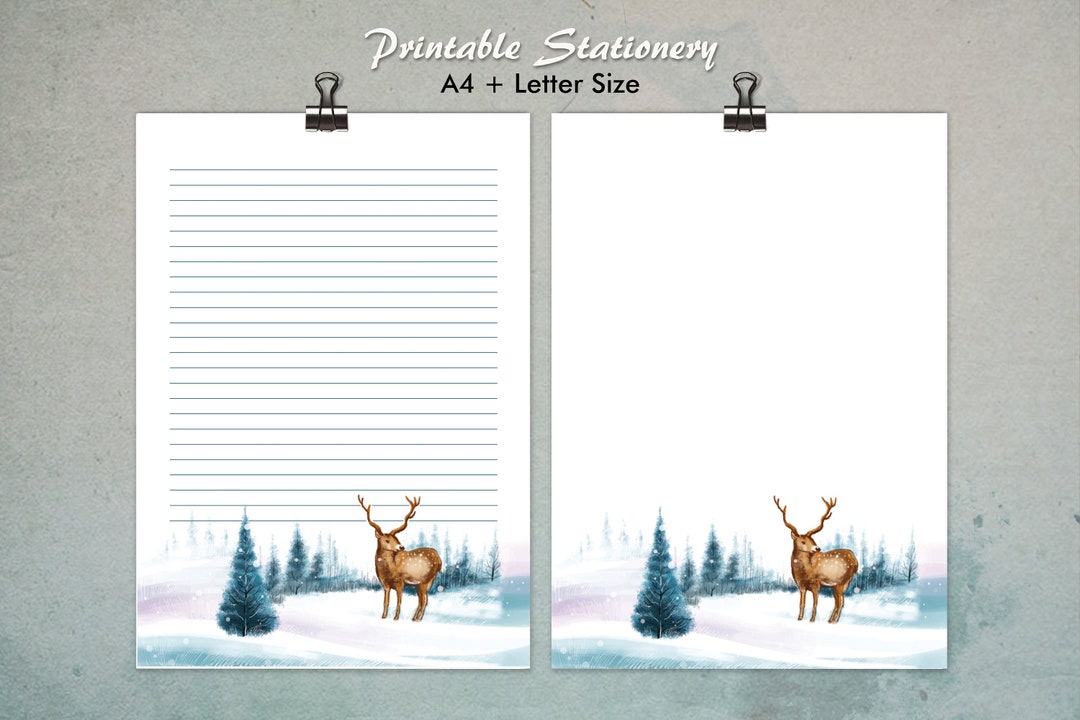 Winter Printable Writing Notepaper Stationery Winter Deer in - Etsy