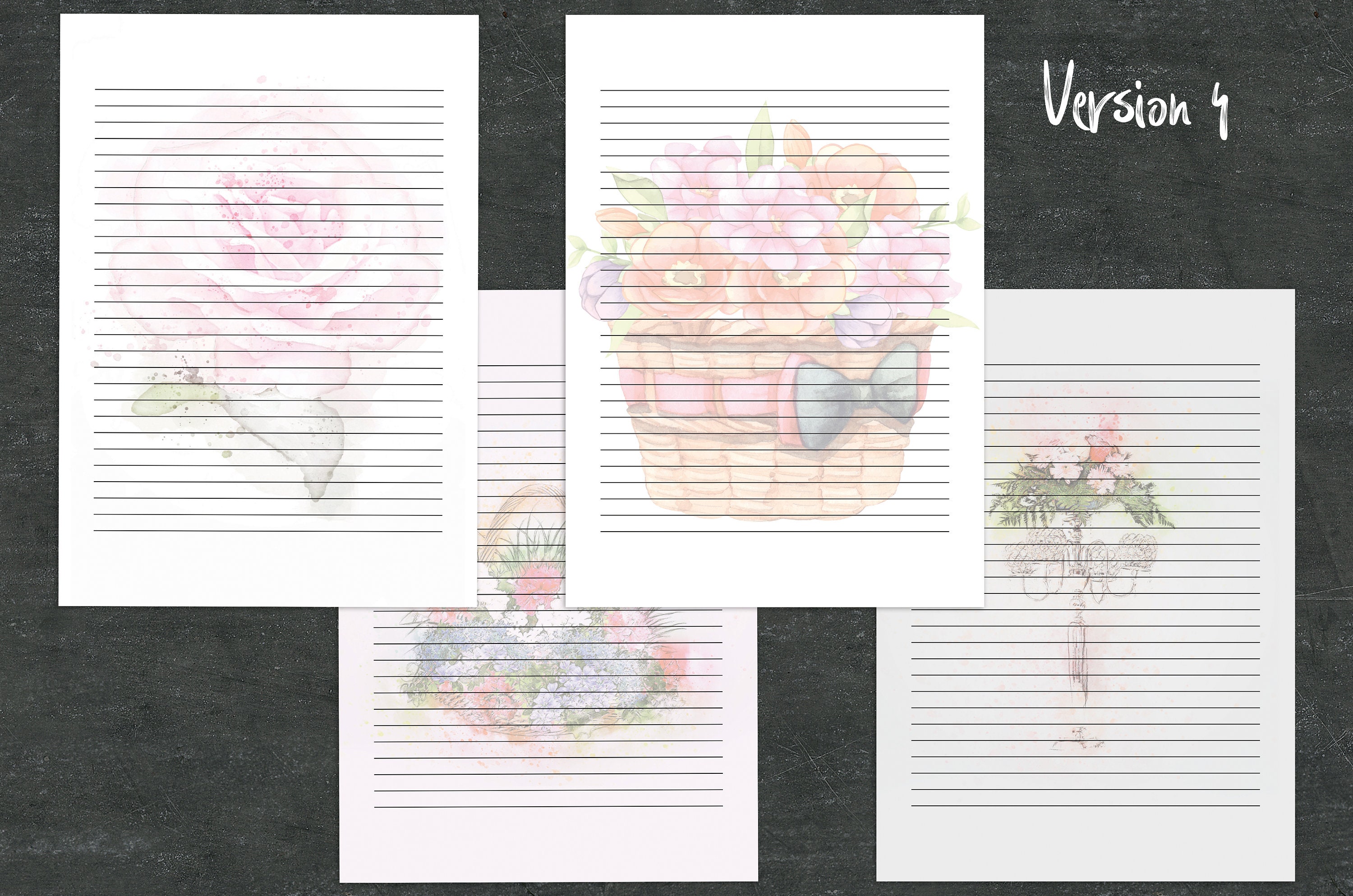 Floral Letter Writing Printable Stationery Paper Set, Set of 8 Journal ...
