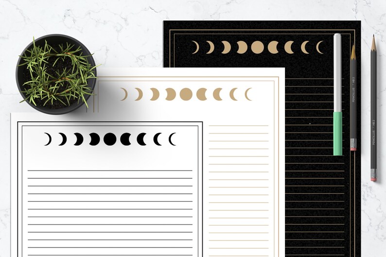 Celestial Moon Phases Illustration Lined Writing Paper Stationery Set ...
