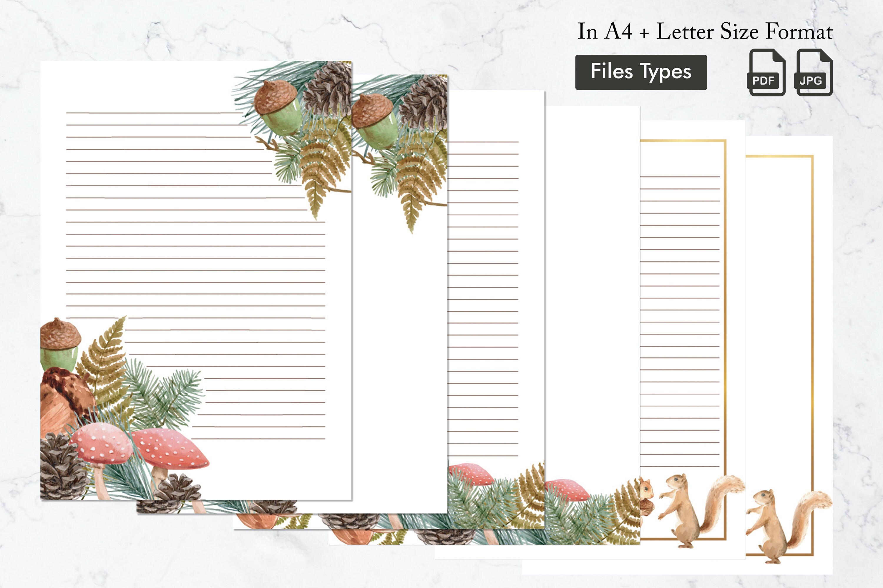 Squirrel Letter Writing Paper Stationery Set, Chestnuts and Floral ...
