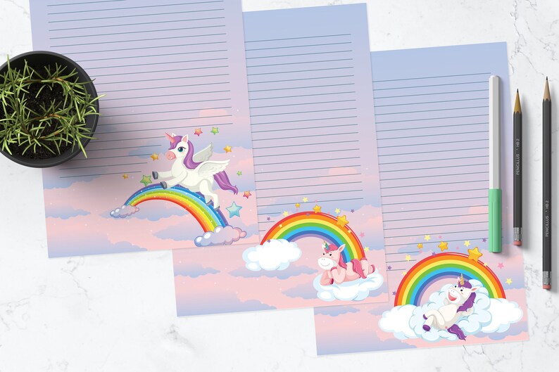 Rainbow Unicorn Printable Stationery Bundle Set for Kids Journal ...