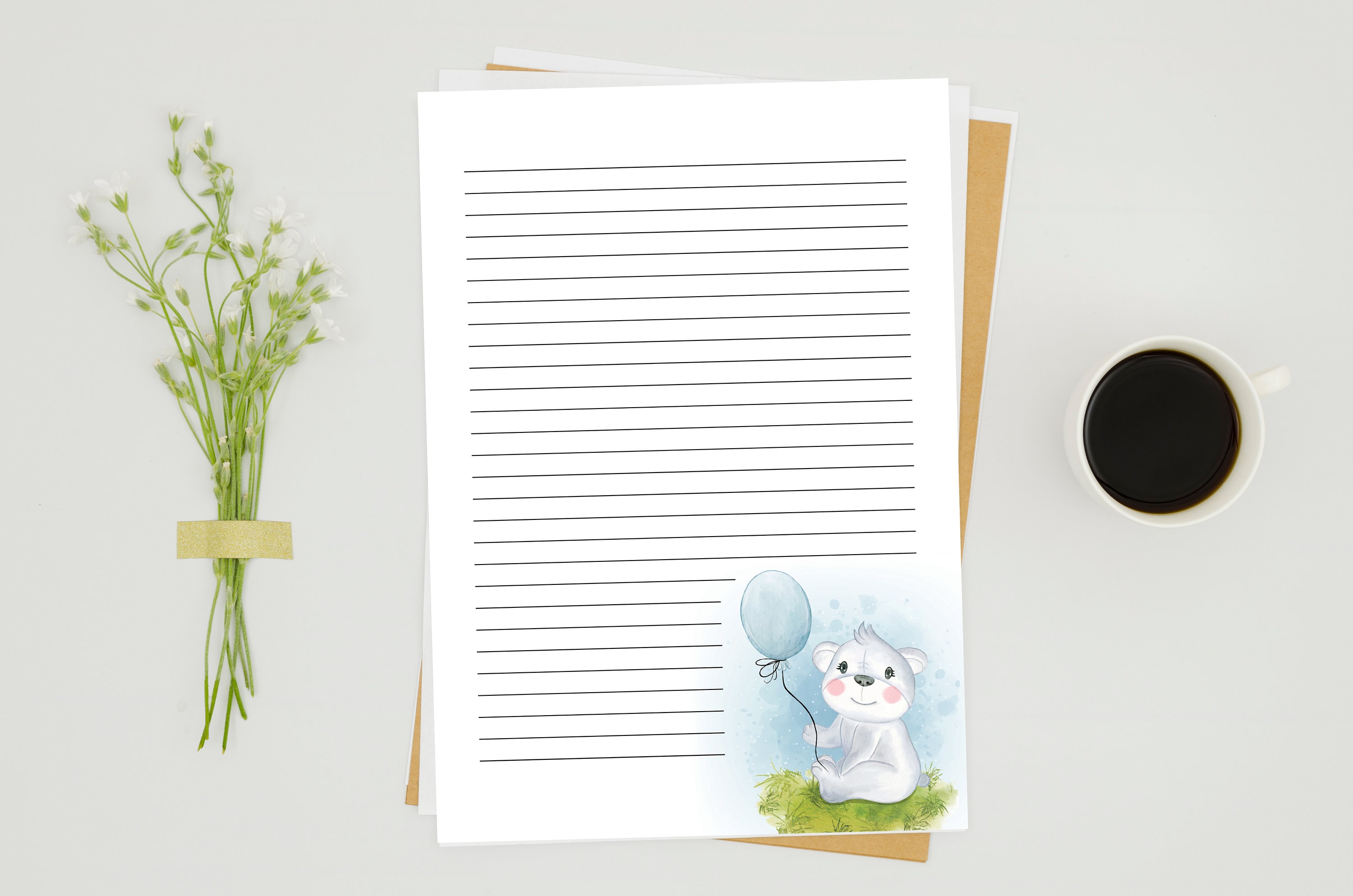 Animals With Balloons Printable Writing Stationery Letter - Etsy