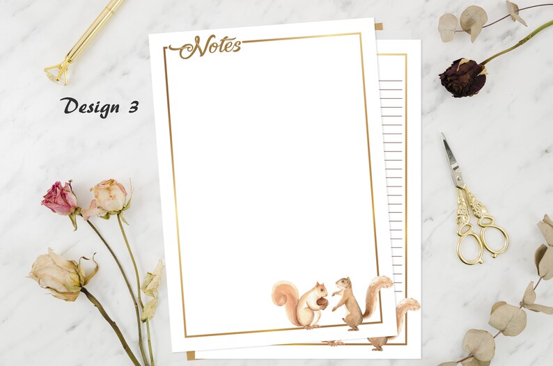 Squirrel Letter Writing Paper Stationery Set, Chestnuts and Floral ...