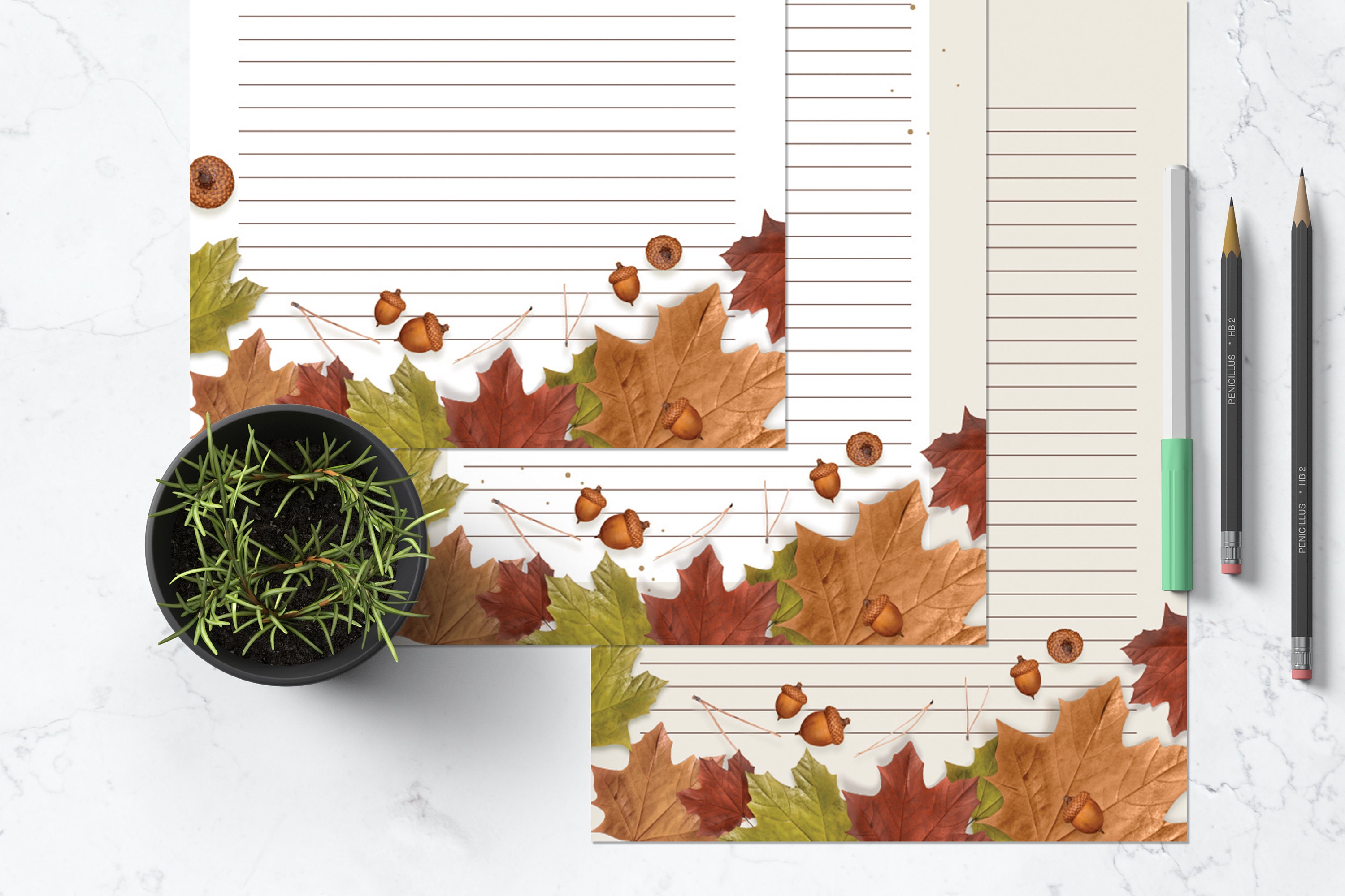Autumn Leaf Corners Printable Stationery Fall Leaves Letter Paper A4 ...