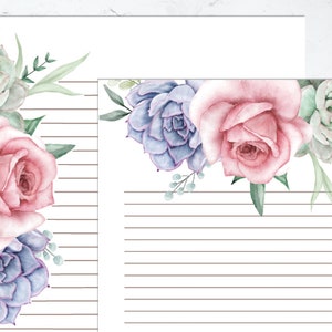 Floral Printable Stationery Lined Unlined Writing Paper Set, Printable ...