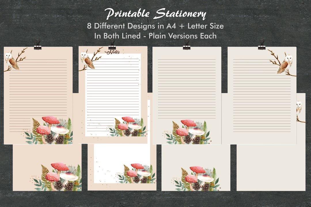 Autumn Printable Stationery Bundle Set Fall Letter Paper Mushroom A4 US ...