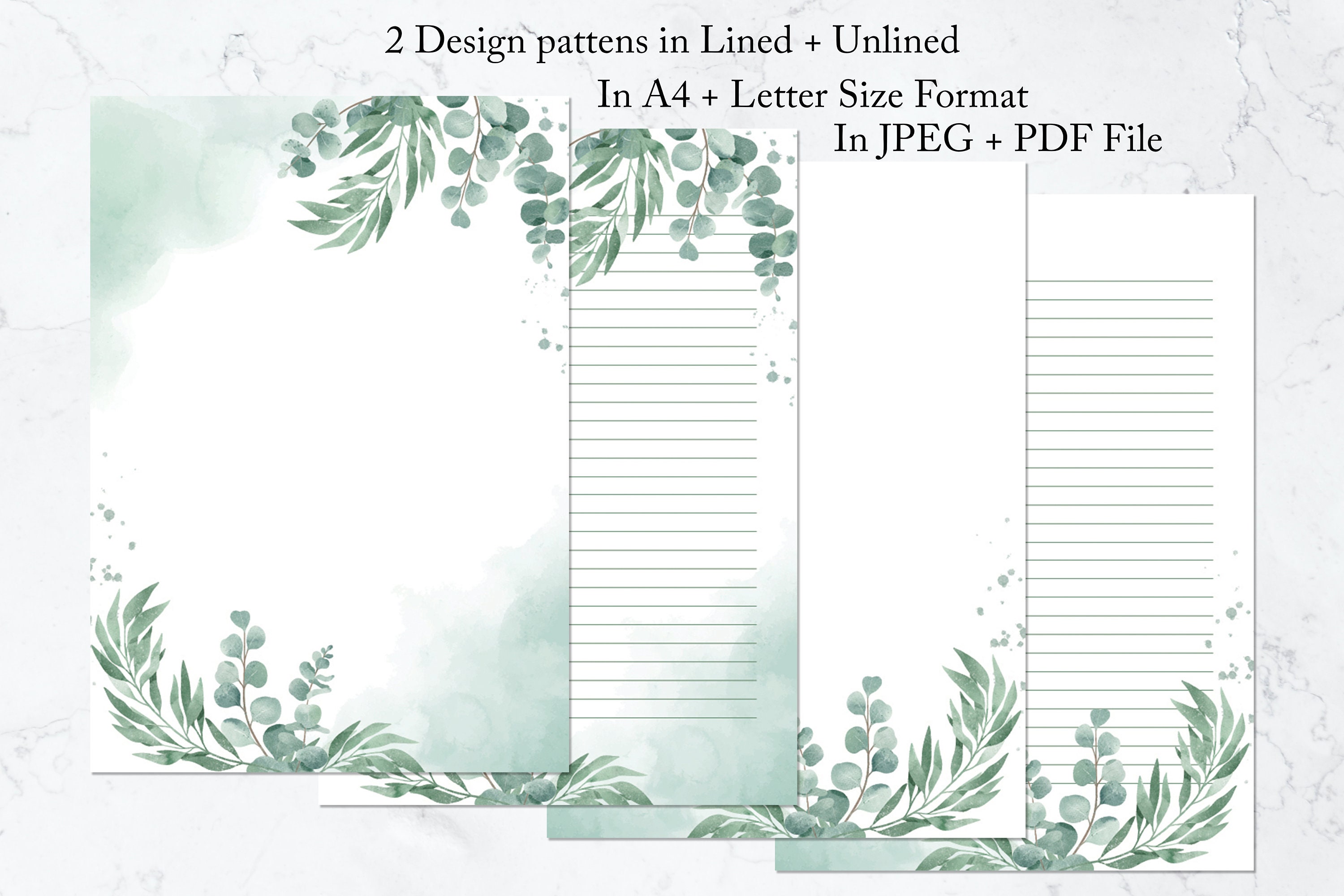 Greenery Printable Lined Unlined Journal Stationery Set for Kids ...