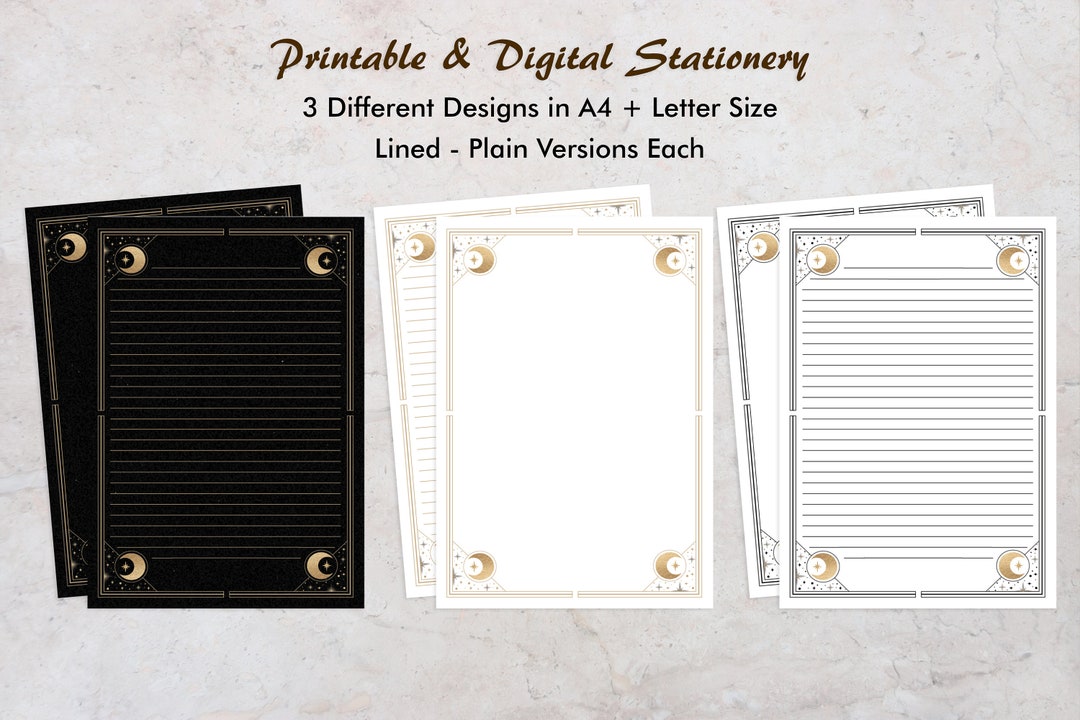 Moon and Stars Celestial Themed Lined Writing Paper Stationery Set ...