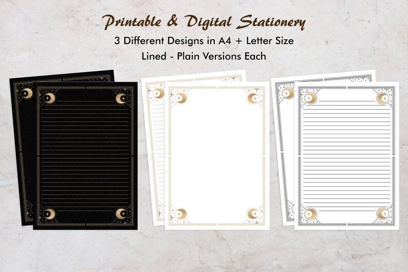 Moon and Stars Celestial Themed Lined Writing Paper Stationery Set ...