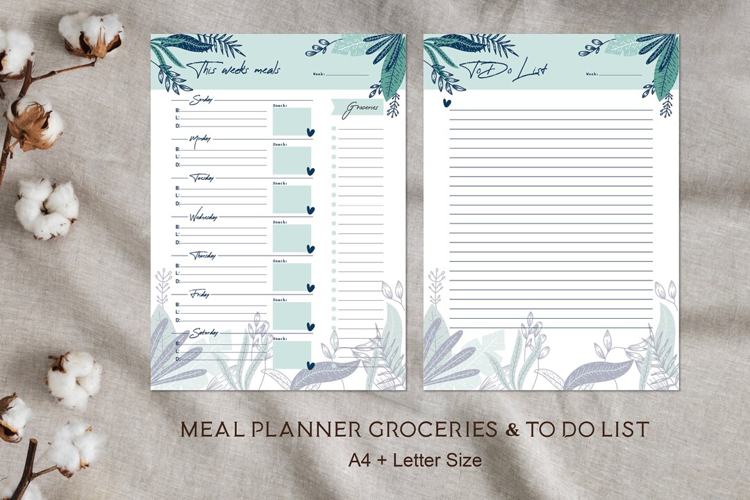 Weekly Meal Planner With Grocery List Printable Template, Digital to Do ...