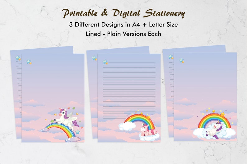 Rainbow Unicorn Printable Stationery Bundle Set for Kids Journal ...