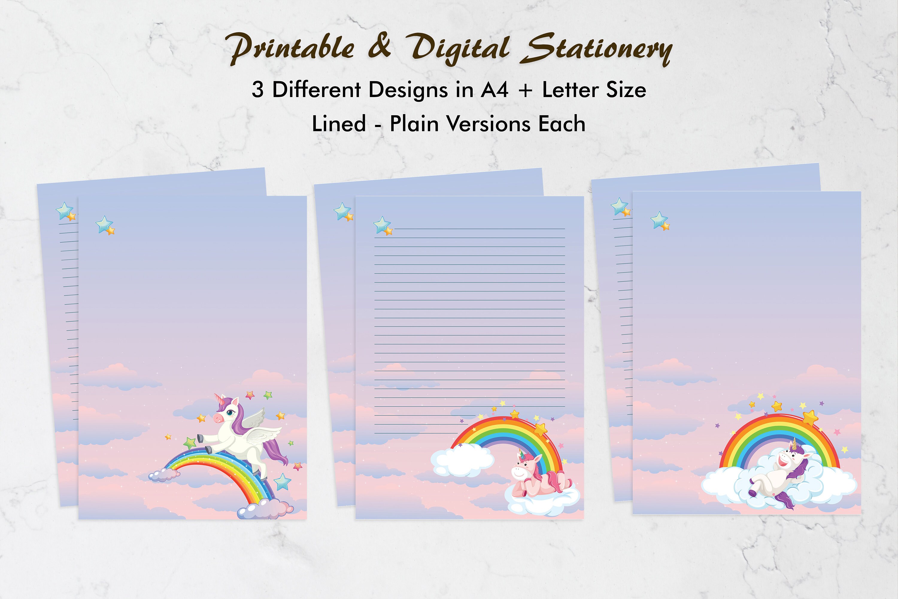 Rainbow Unicorn Printable Stationery Bundle Set for Kids Journal ...