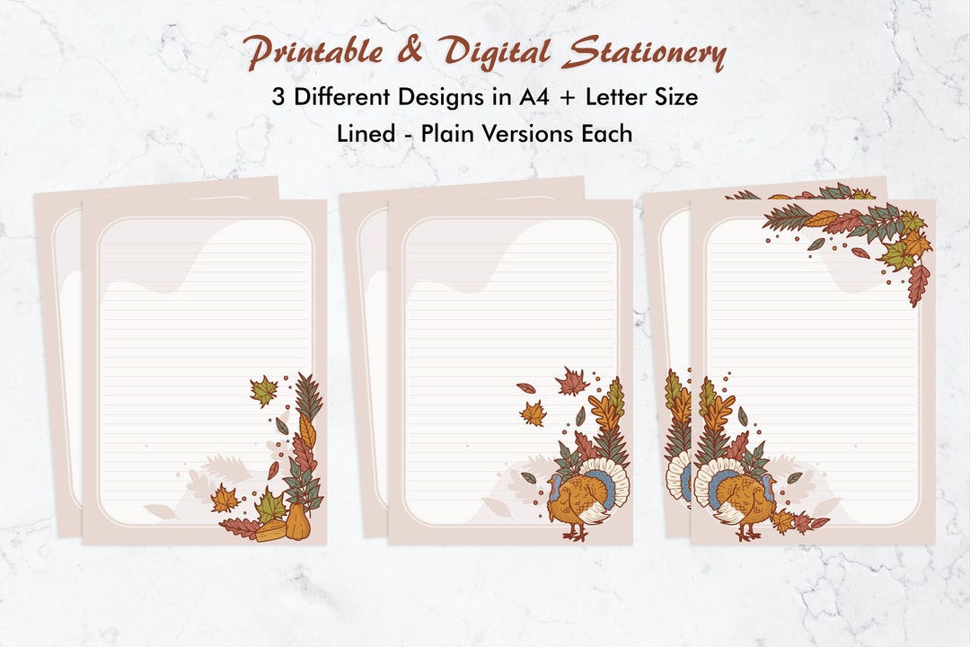 Thanksgiving Letter Writing Paper Stationery Set Printable, Floral ...