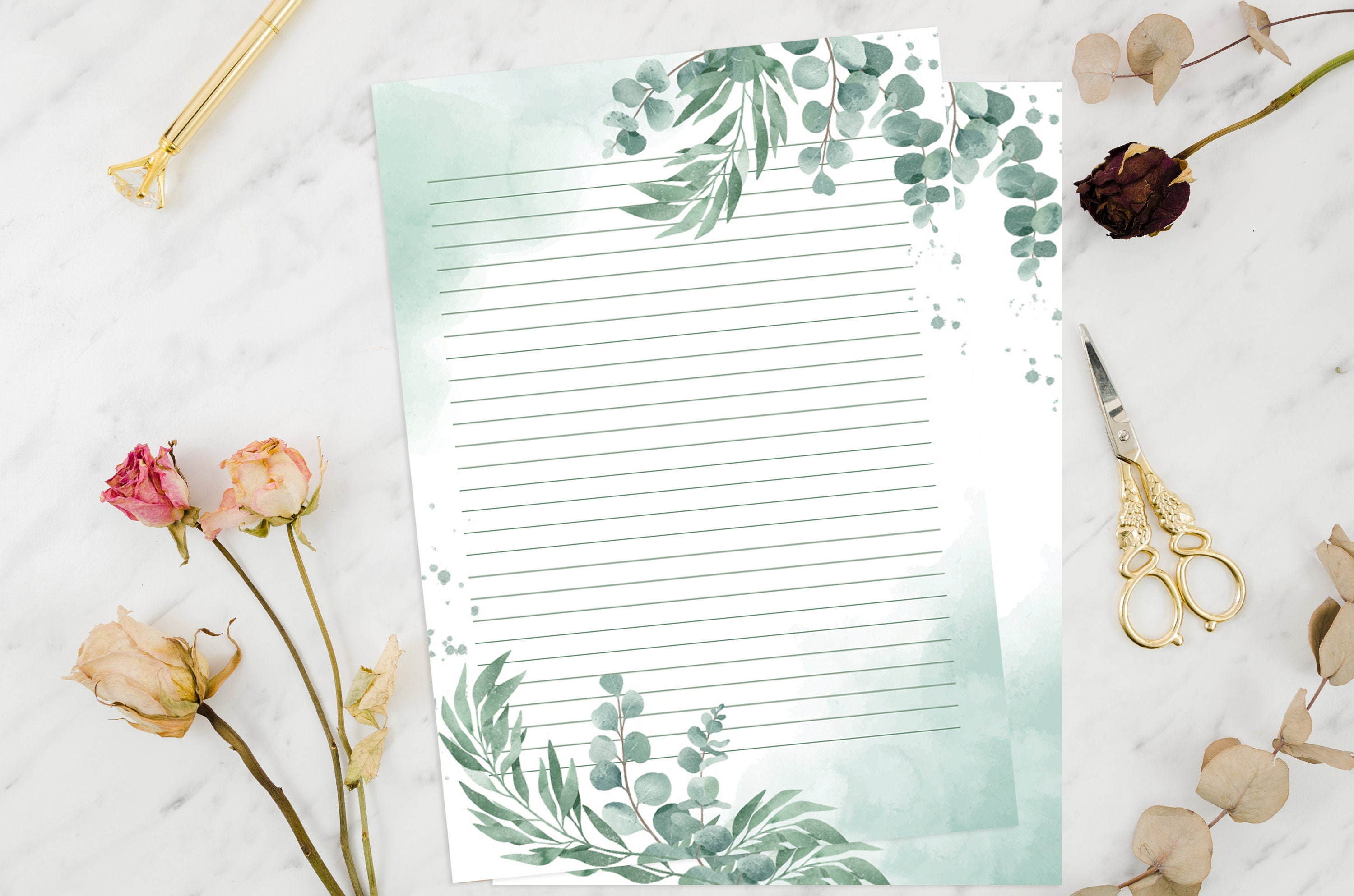 Greenery Printable Lined Unlined Journal Stationery Set for Kids ...