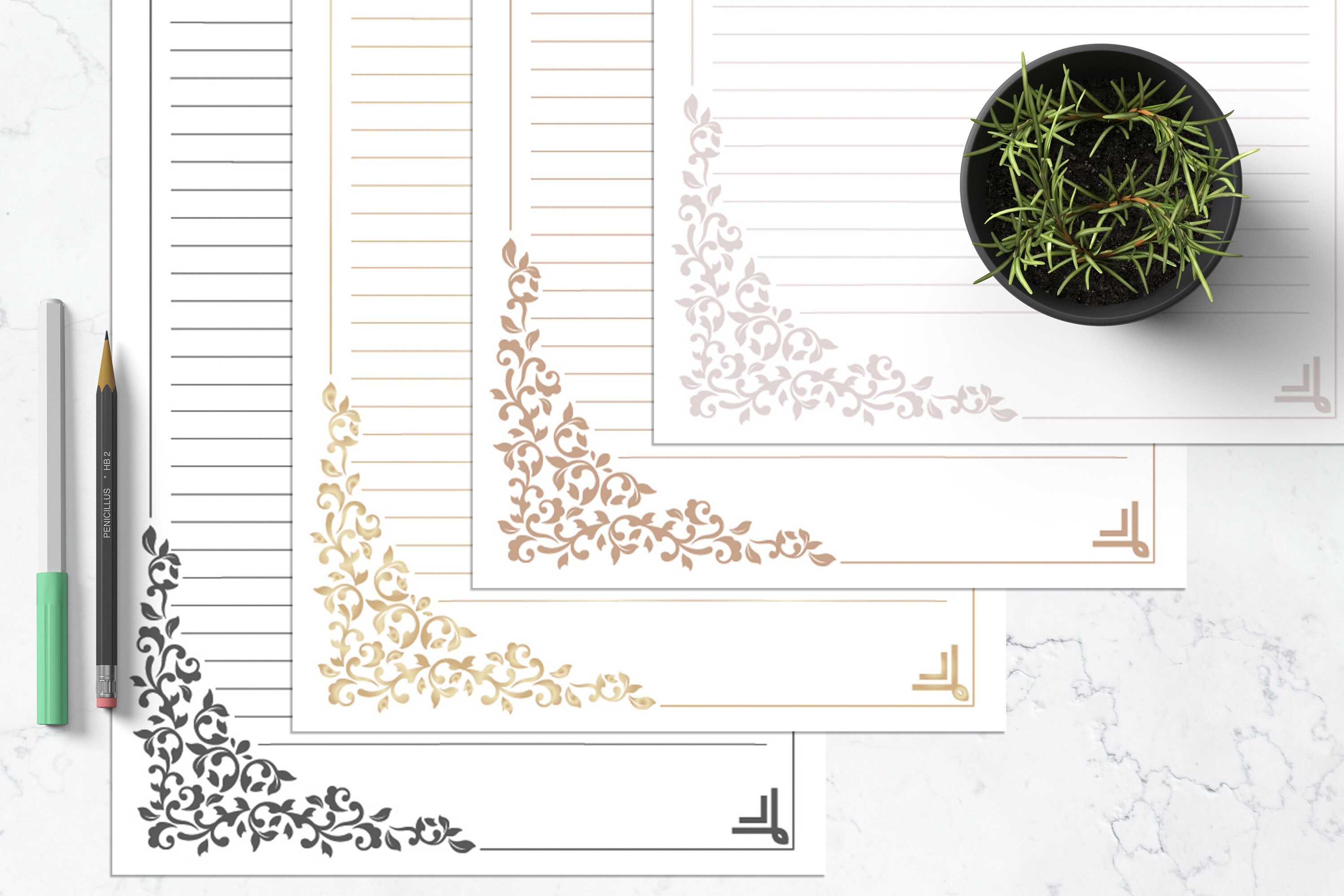 Printable Letter Writing Stationery Set, Minimalist Colored Border Art ...